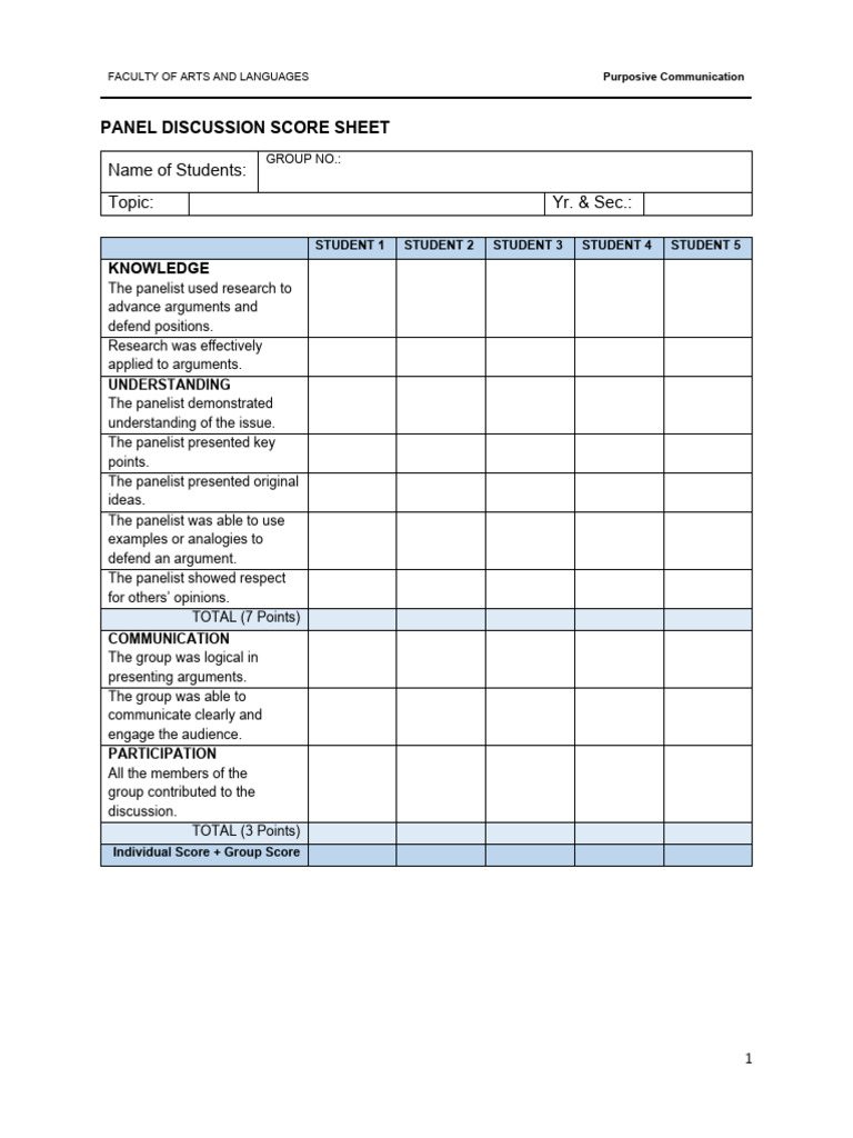 Panel Discussion Score Sheet | PDF