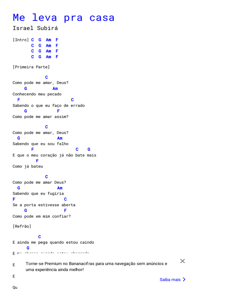 Me Leva Pra Casa Cifra Israel Subirá | PDF