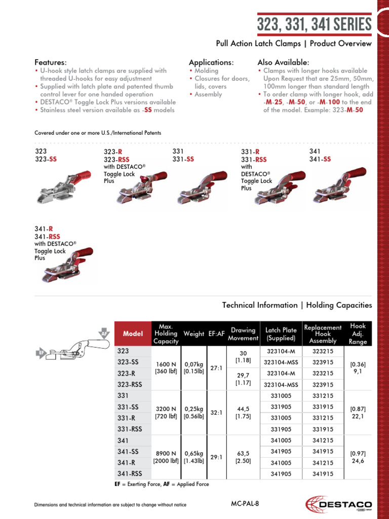 323, 331, 341 Series: Pull Action Latch Clamps - Product Overview | PDF