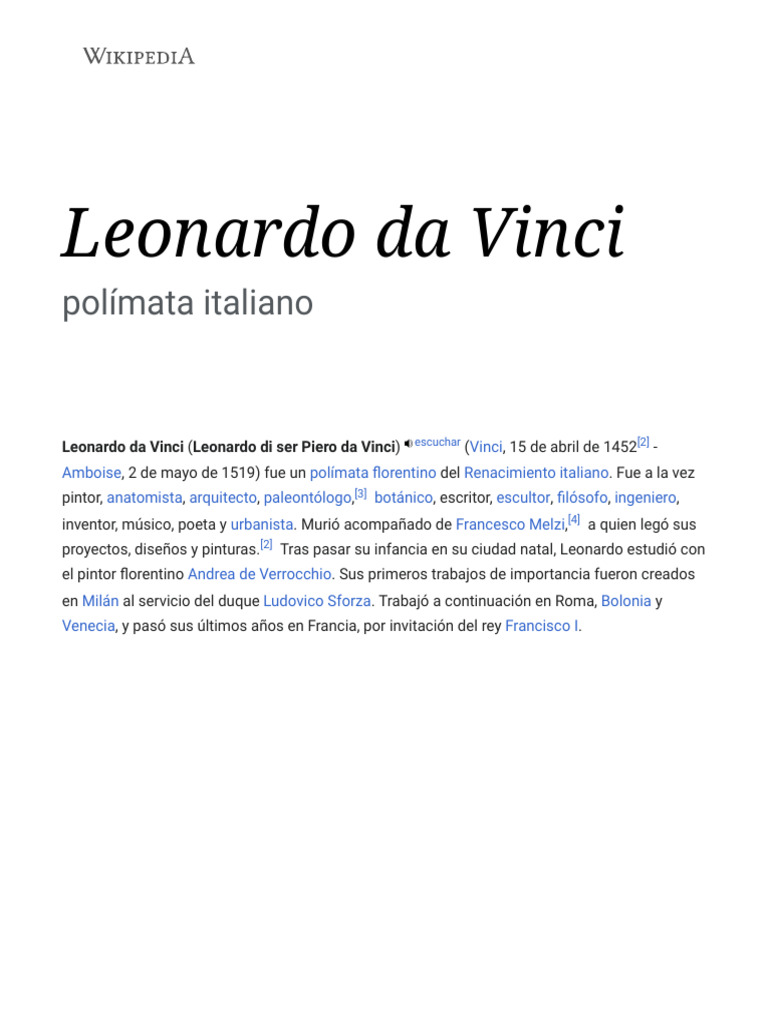 Leonardo Da Vinci - Wikipedia, La Enciclopedia Libre | PDF | Leonardo ...