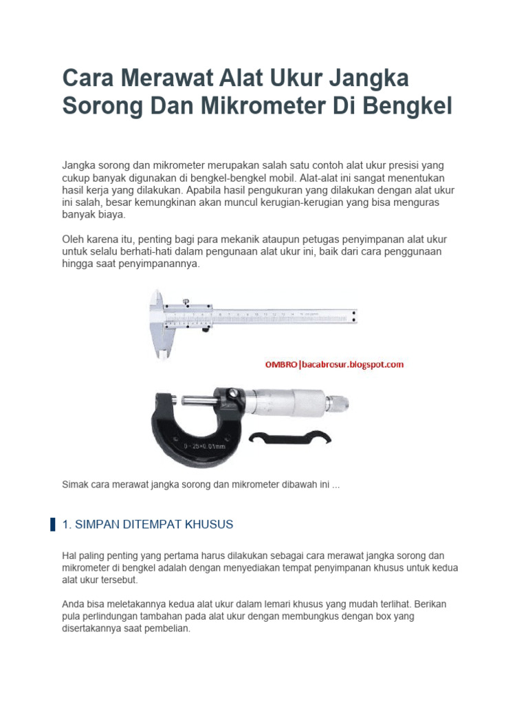 Cara Merawat Alat Ukur Jangka Sorong Dan Mikrometer Di Bengkel | PDF