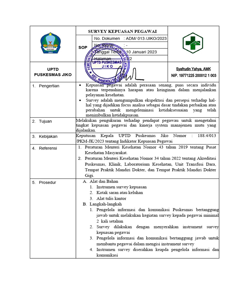 1.3.2 Ep.d SOP Survey Kepuasan Pegawai | PDF