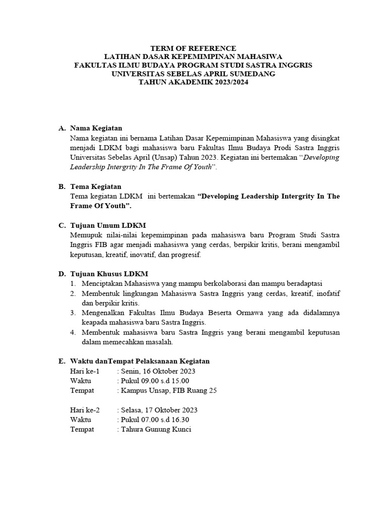 Term of Reference LDKM 2023 | PDF