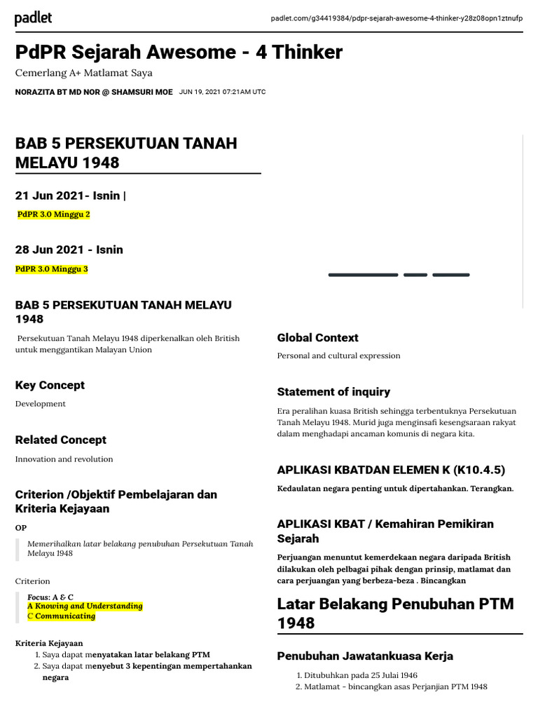 padlet-BAB 5 PERSEKUTUAN TANAH MELAYU 1948 T4 | PDF