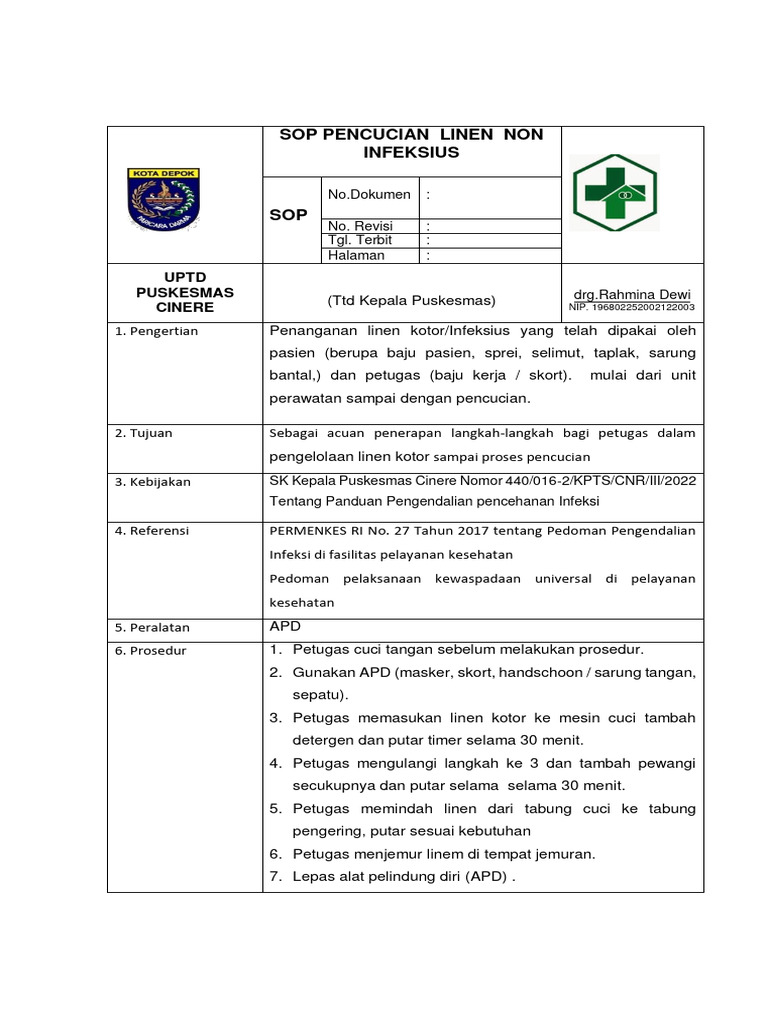 Sop Pencucian Linen Non Infeksius | PDF