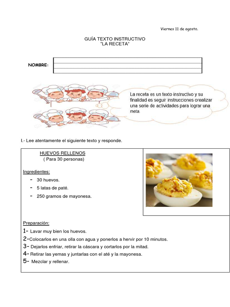 Guia Texto Instructivo Receta | PDF | Huevo como alimento | Mayonesa