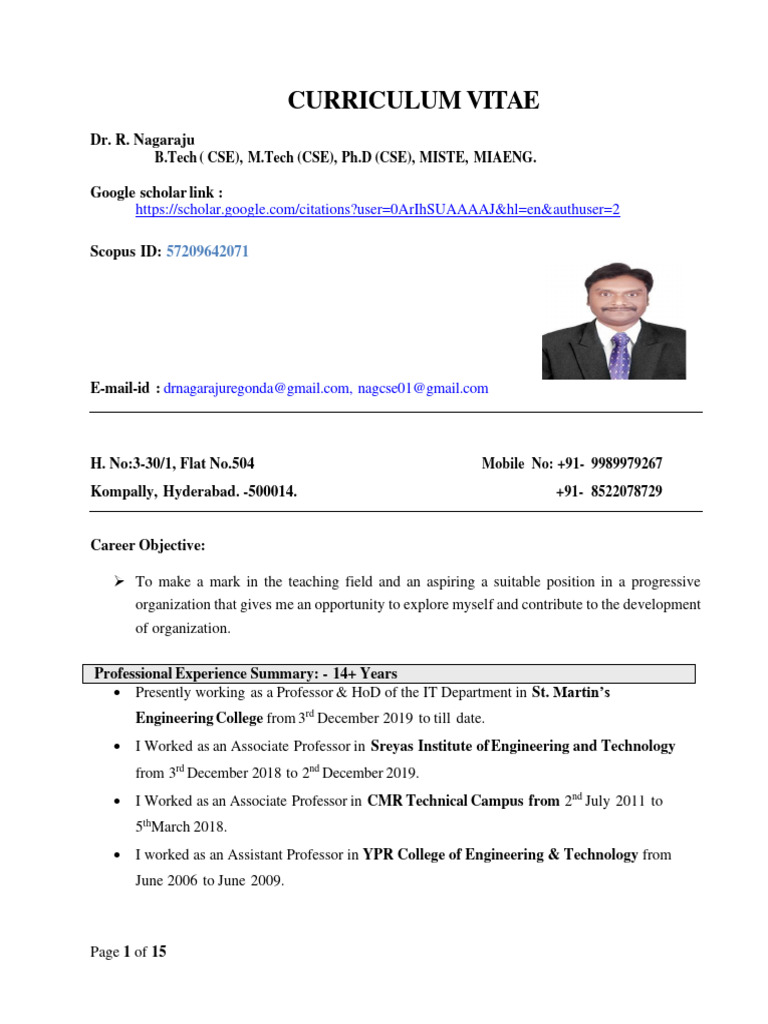 DR - Regonda Nagaraju - CV - Updated - 16!6!2023 - Nagaraju R | PDF ...