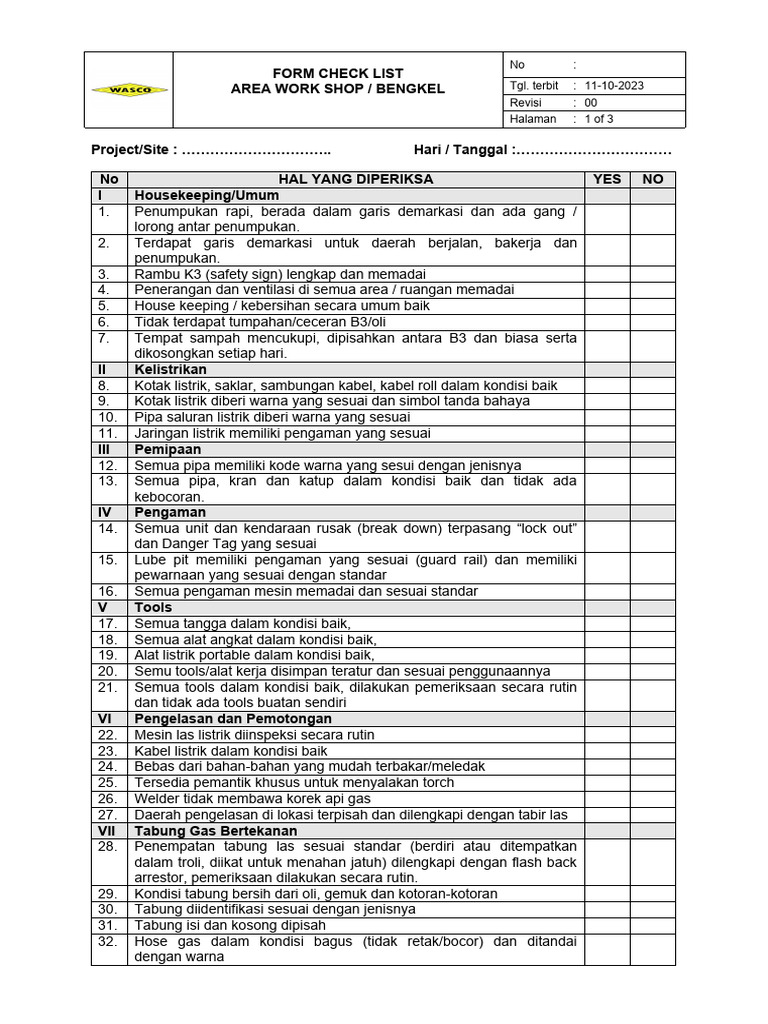 Inspeksi Workshop | PDF