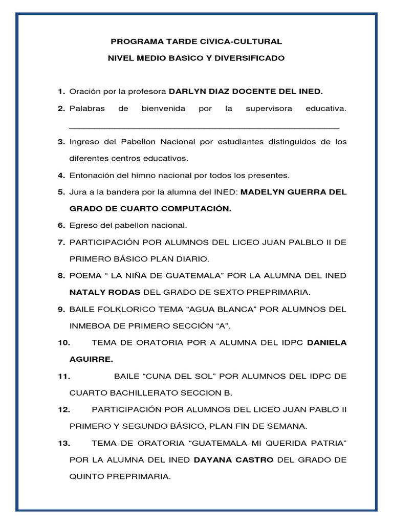 Programa Tarde Civica Nivel Medio Basico Diversificado | PDF
