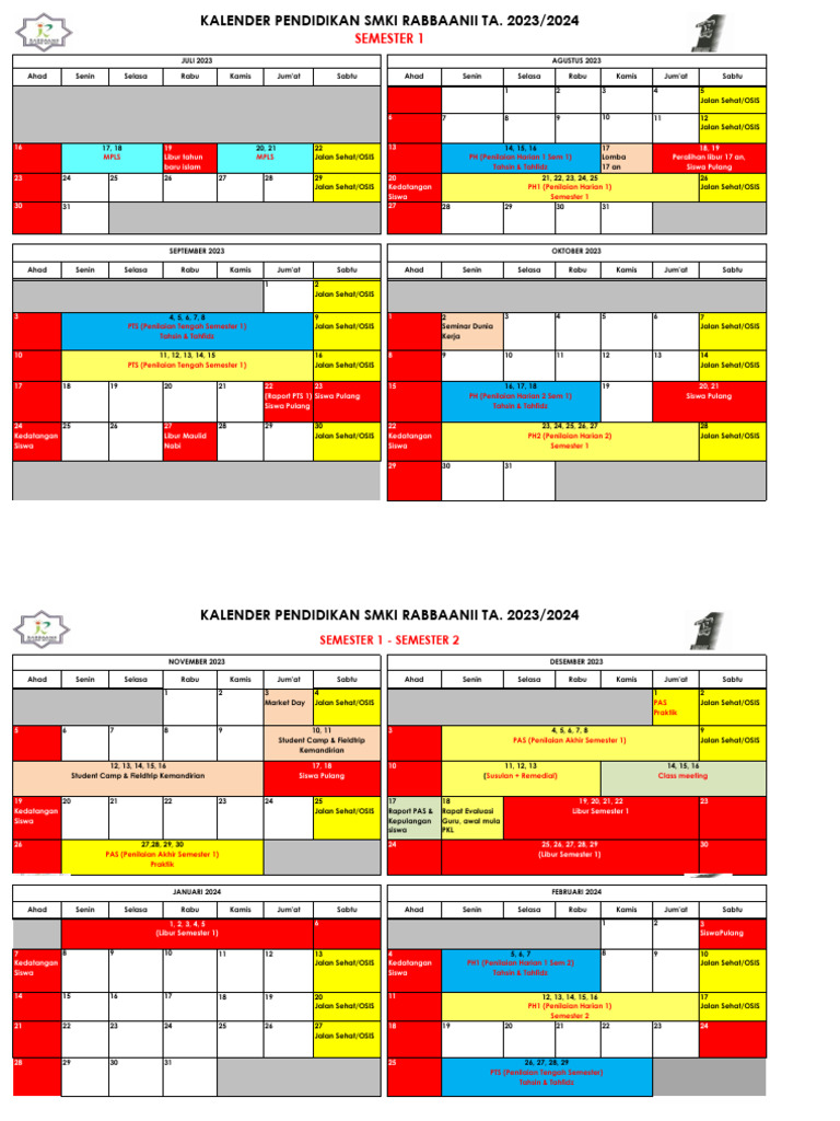 Kalender Pendidikan Dan Agenda Kegiatan 23-24 | PDF
