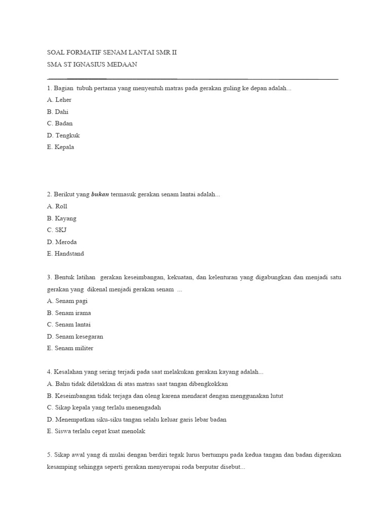 Soal Formatif Senam Lantai SMR Ii | PDF
