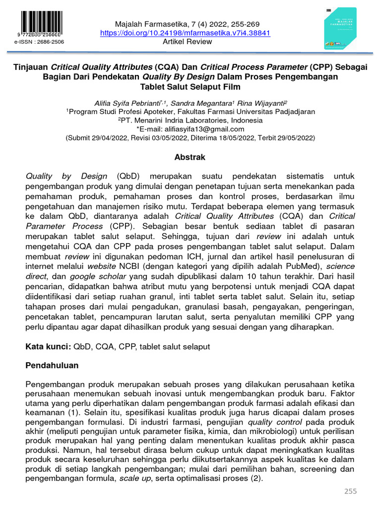 Jurnal Unpad CQA CPP Tablet Salut Selaput | PDF