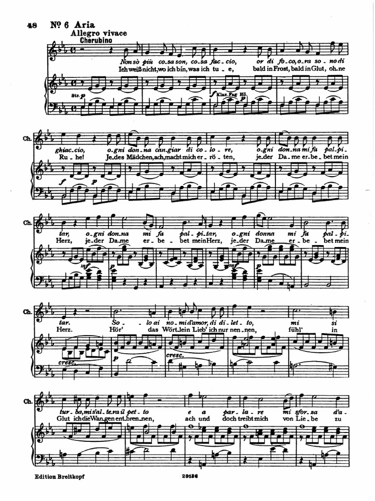 W. A. Mozart - 'Non So Piu Cosa Son' in 'Le Nozze Di Figaro' | PDF