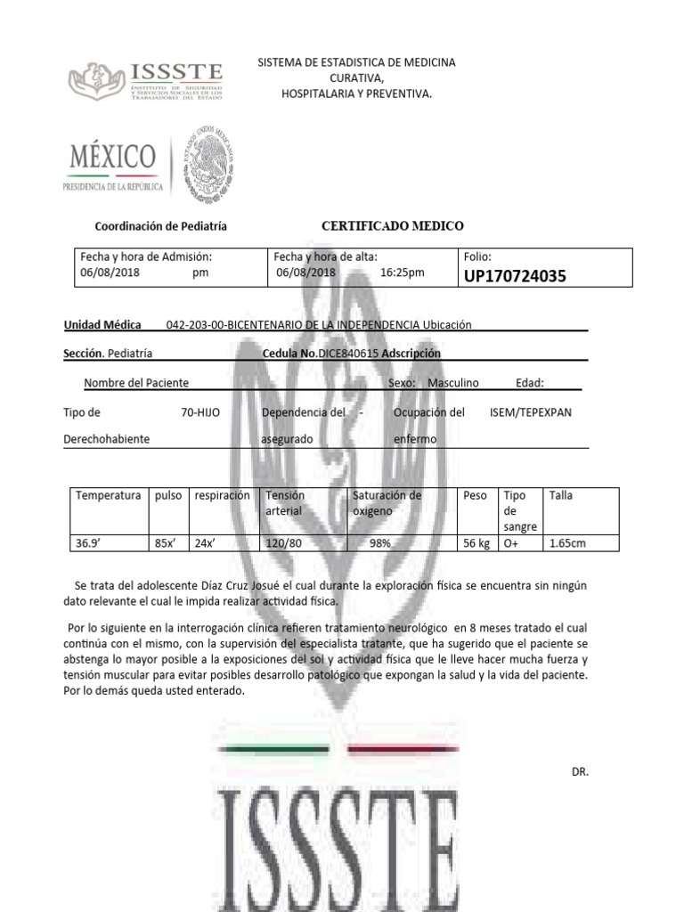 ISSSTE Certificado | PDF | Relaciones personales, crianza y desarrollo personal | Salud y bienestar