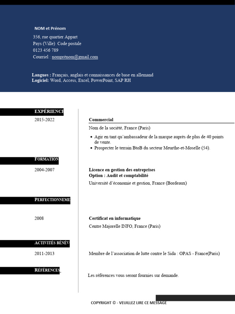 Telecharger CV Canadien Exemple | PDF