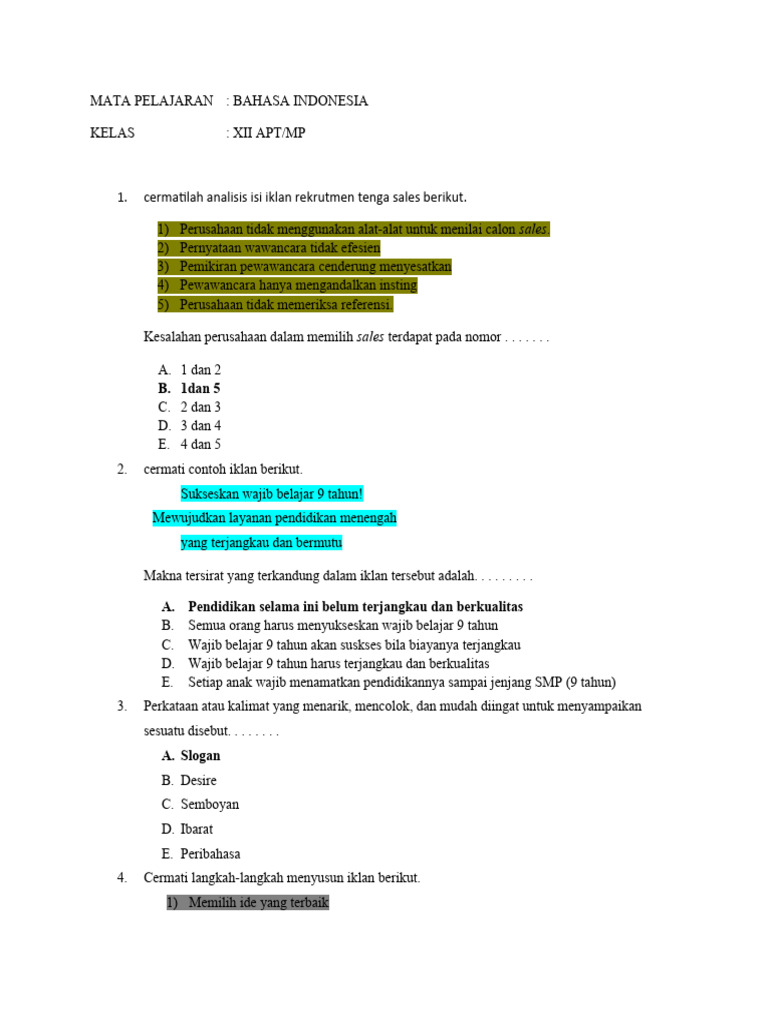 SOAL BAHASA INDONESIA Kls XII | PDF