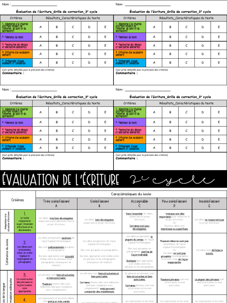 Grilles de Correction - Écriture | PDF