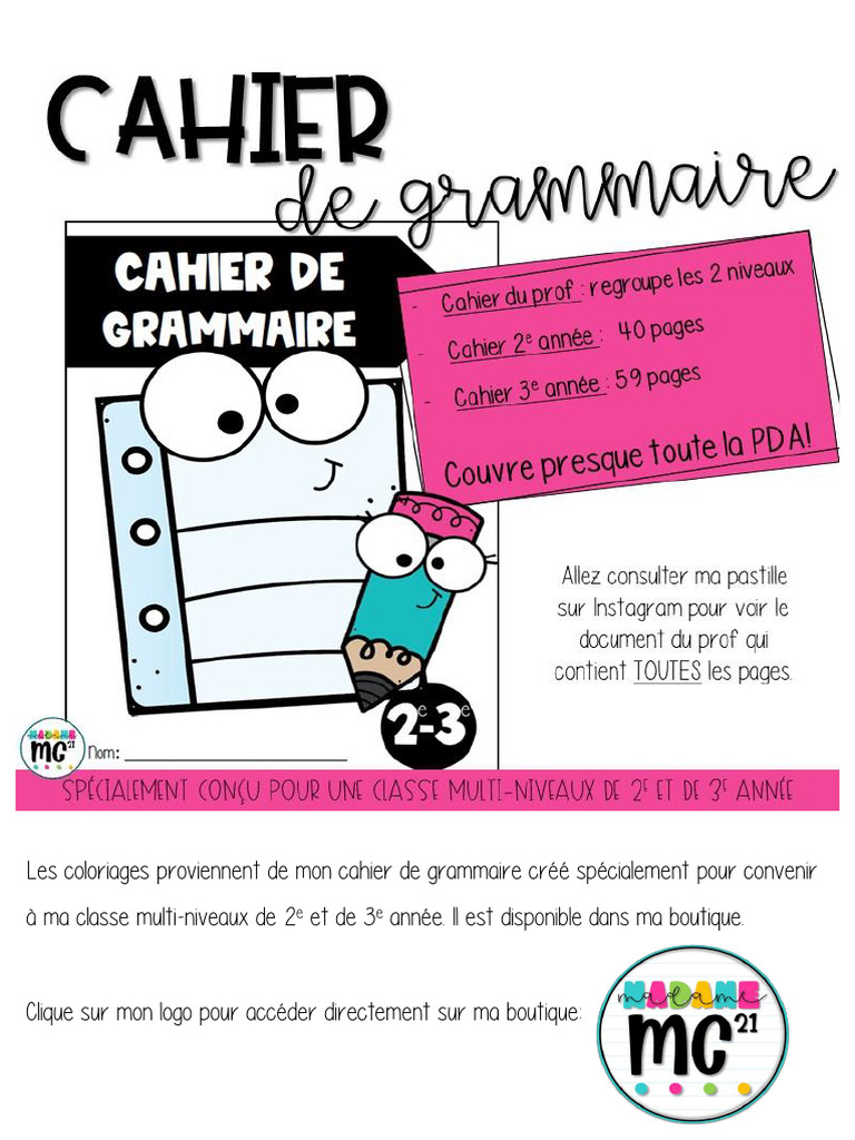 Cahier - Grammaire - Colorie Image 2 | PDF