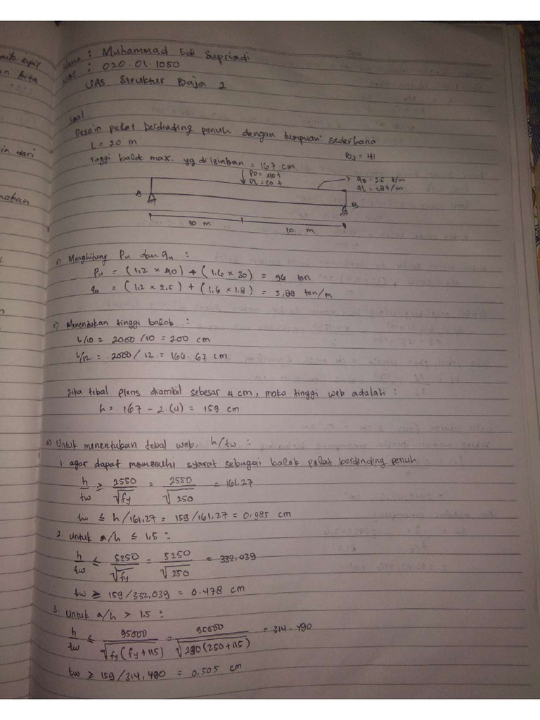 UAS Struktur Baja 2 - Muhammad Edi Supriadi - 020.01.1050 | PDF