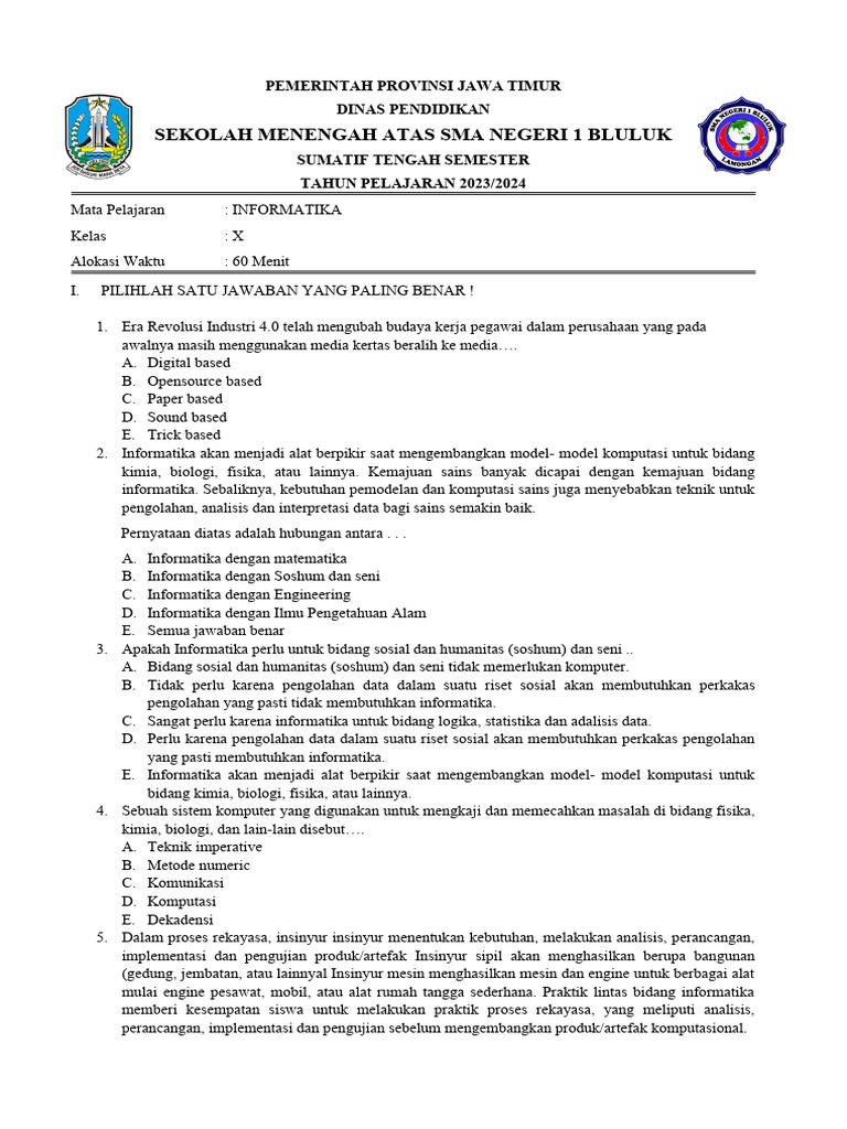 Soal Uts Informatika Remidi | PDF