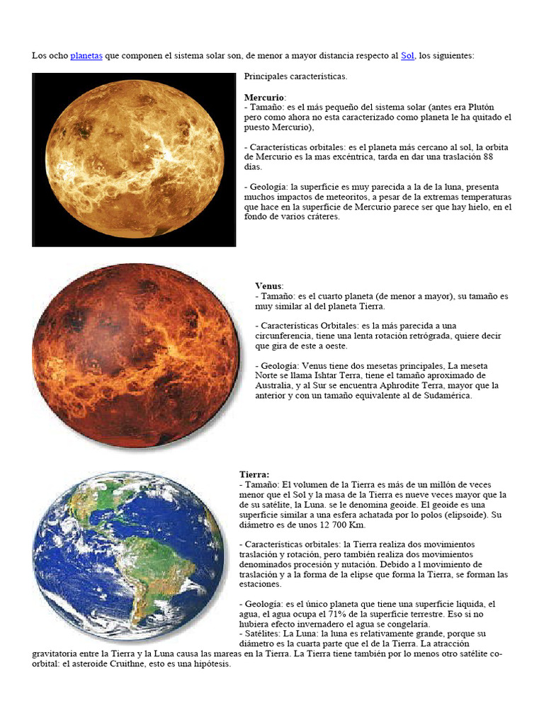 Los Ocho Planetas Que Componen El Sistema Solar Son | PDF
