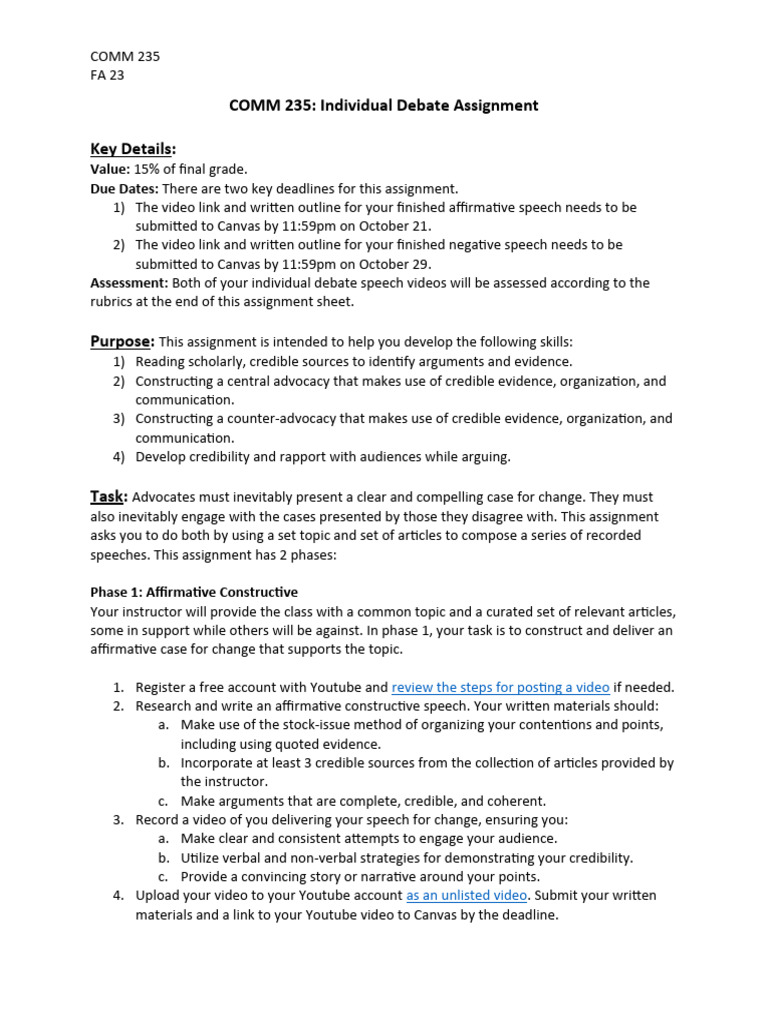 Individual Debate Assignment | PDF