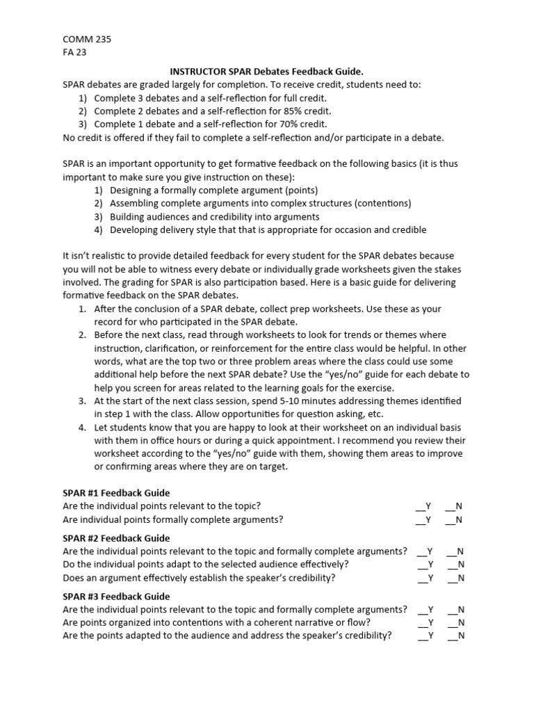 SPAR Debate Feedback Guide | PDF | Behavior Modification | Communication