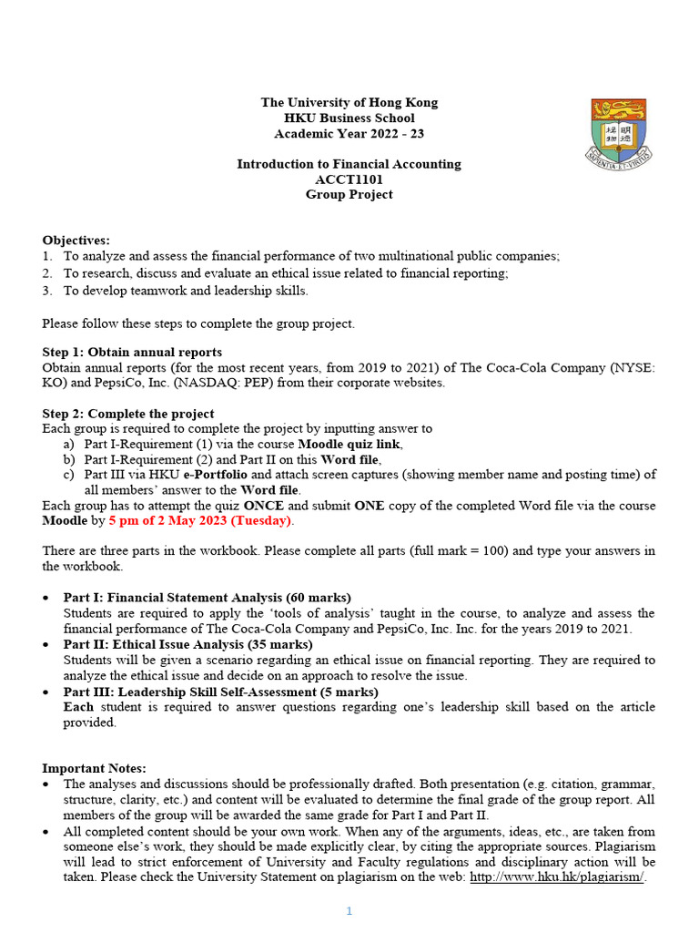 ACCT1101 Group Project 2022-23s2 - Workbook | PDF
