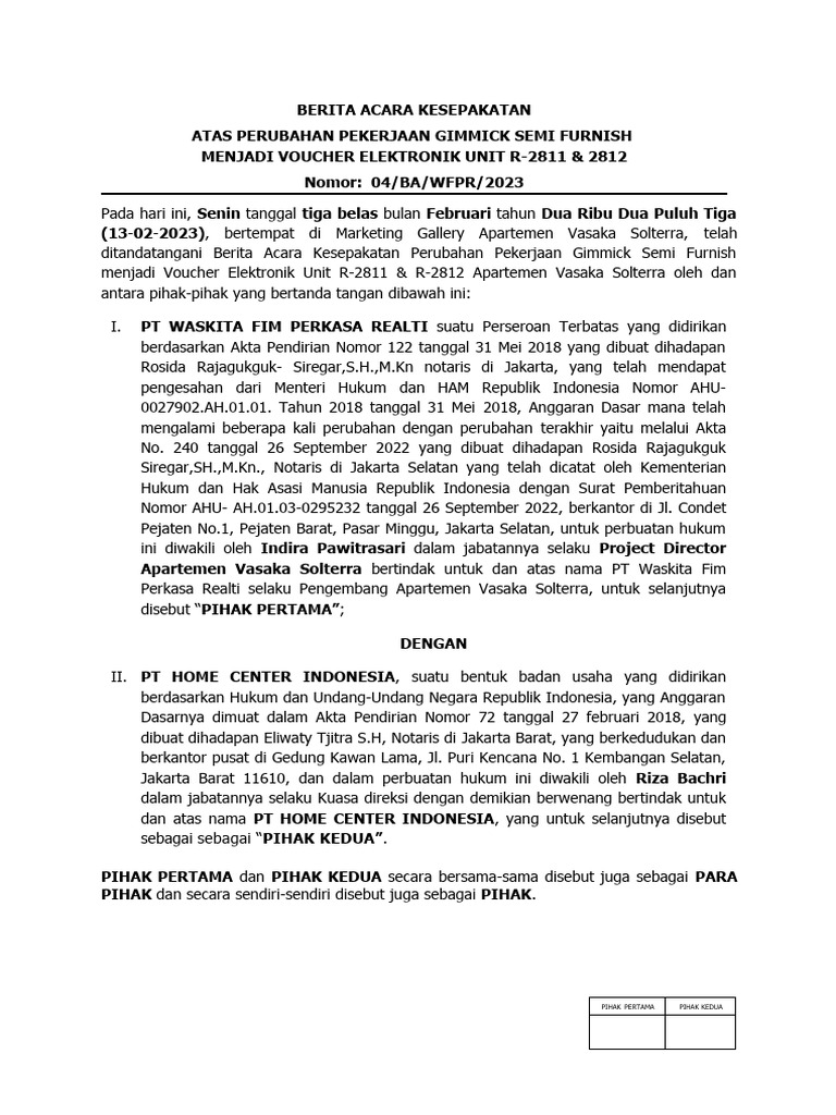 DRAFT BA KESEPAKATAN INFORMA | PDF