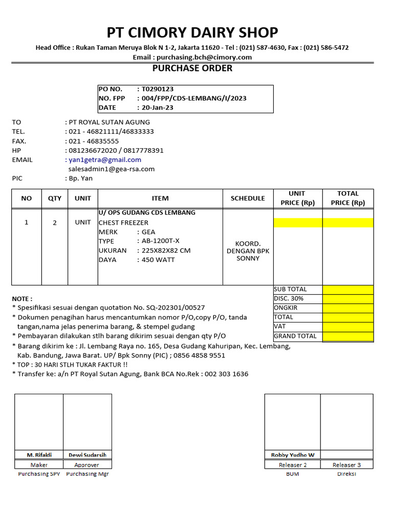 Cimory Group - Lembar Jawaban Excel Purchasing | PDF