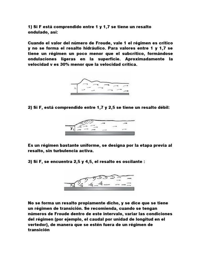 Tipos de resaltos hidráulicos según Froude | PDF