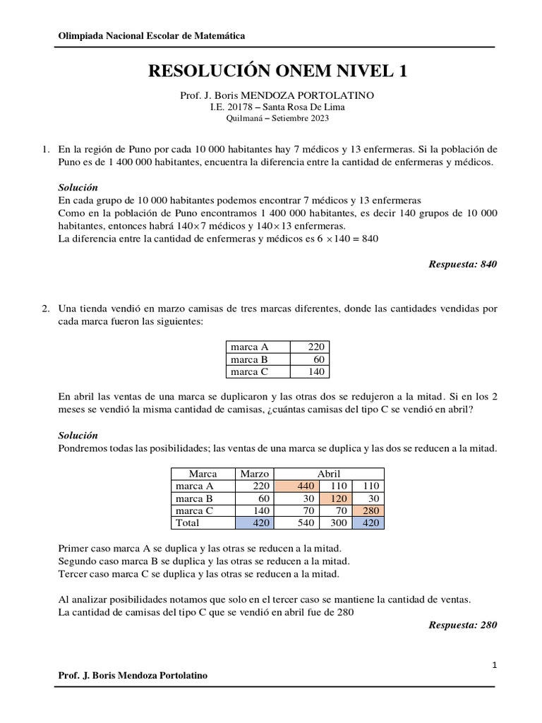 Resolución Onem Nivel 1 2023 | PDF