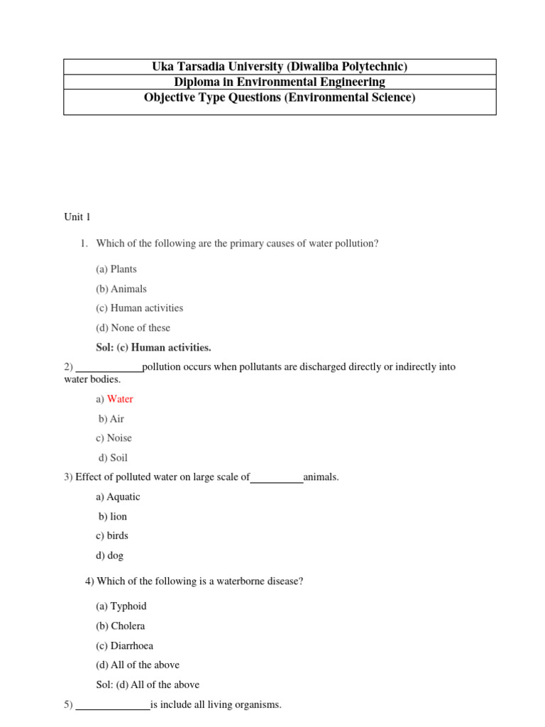 Environmental Sciene MCQ | PDF | Distillation | Ph