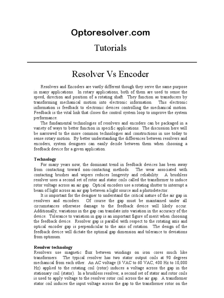 Resolver Vs Encoder | PDF | Optical Resolution | Accuracy And Precision