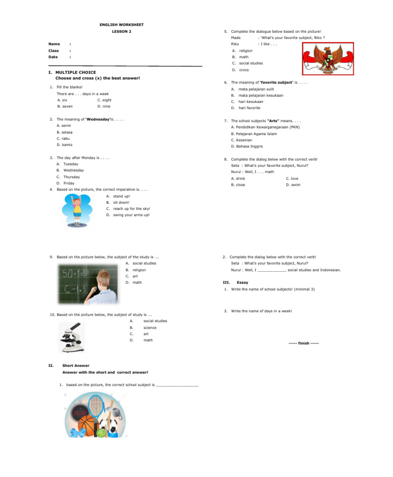 English 4 - Worksheet Lesson 2 | PDF