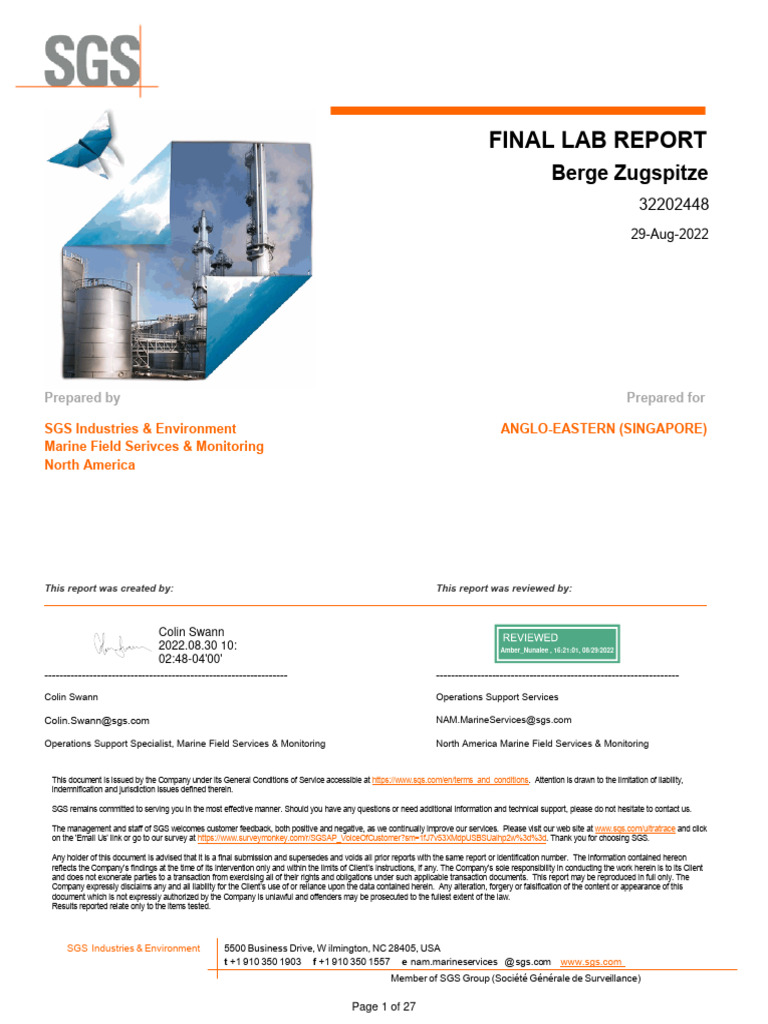 Wash Water Sample Lab Test Report 29 Aug 2022 | PDF