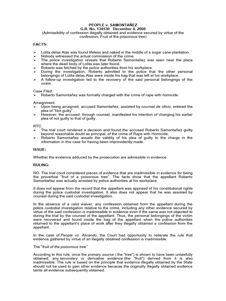 Admissibility of Evidence in Samontañez Case | PDF | Confession (Law ...