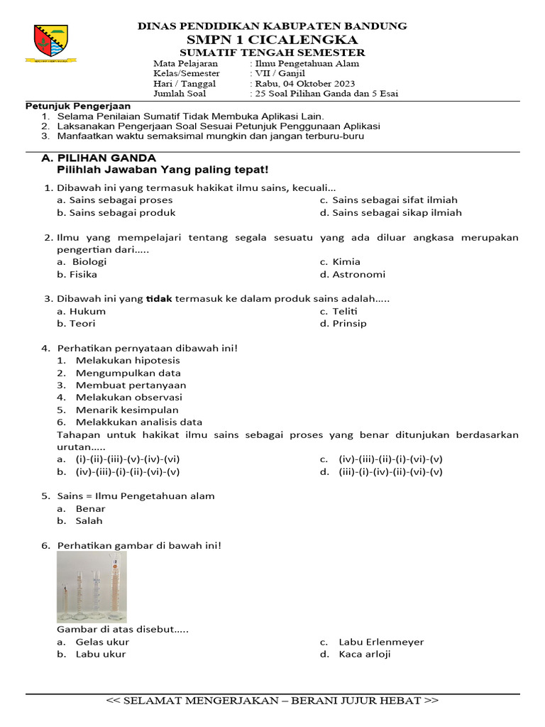 Soal Psts Ipa 7 Paket A | PDF
