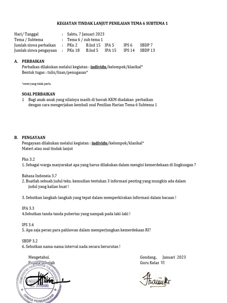 Contoh Perbaikan Dan Pengayaan | PDF