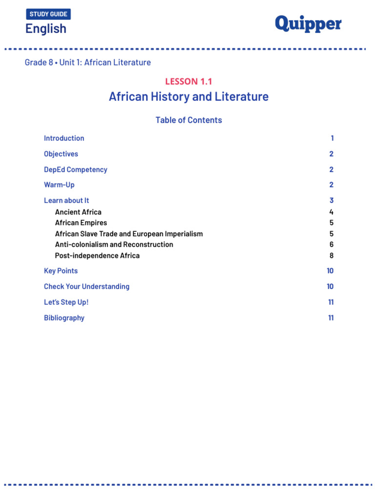 ME Eng 8 Q1 0101 - SG - African History and Literature | PDF | Atlantic ...