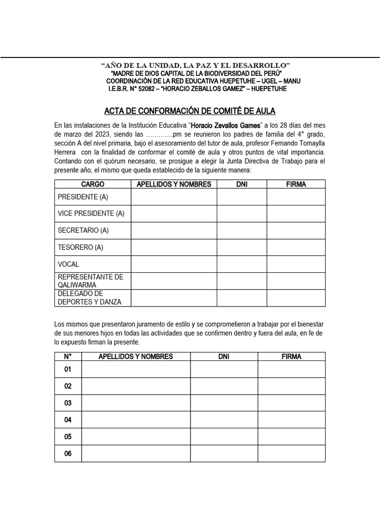 Acta de Comite de Aula | PDF