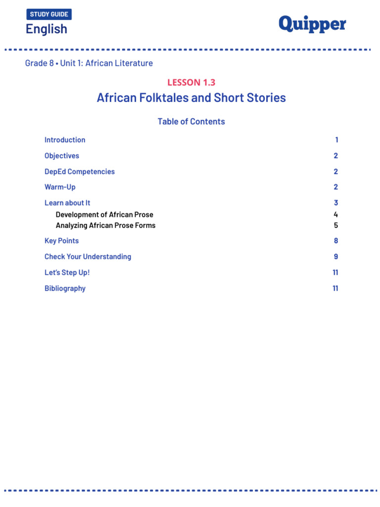 ME Eng 8 Q1 0103 - SG - African Folktales and Short Stories | PDF ...