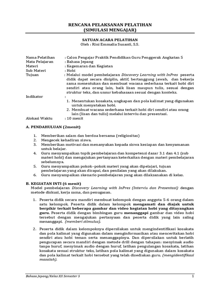 RPP CPP Bahasa Jepang Rini Emmalia Susanti | PDF