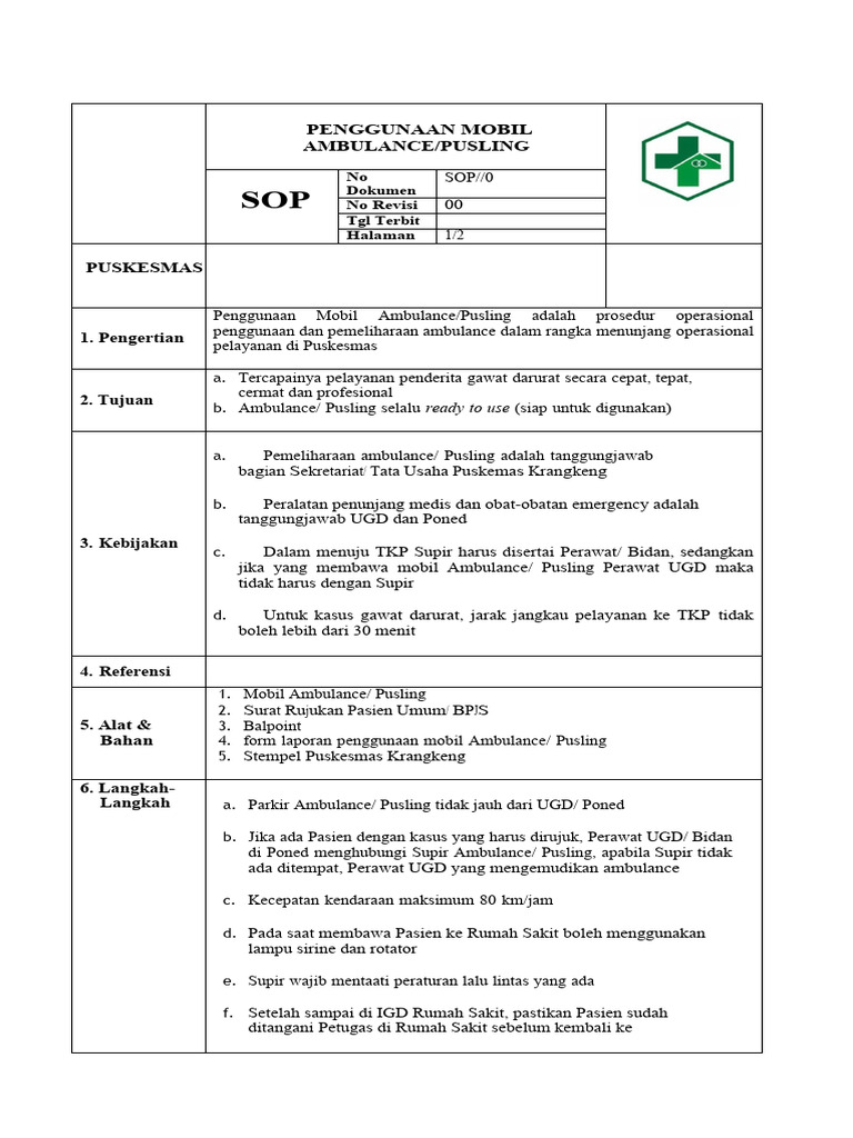 Sop Penggunaan Ambulan | PDF