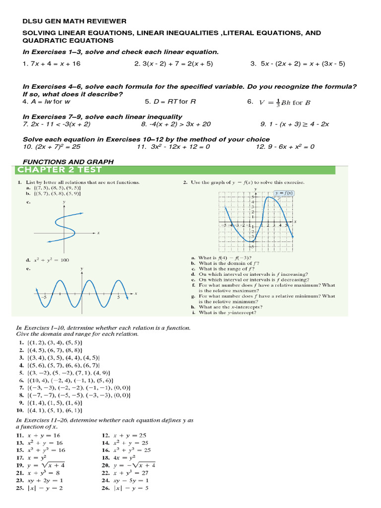Dlsu Gen Math Reviewer | PDF | Zero Of A Function | Polynomial