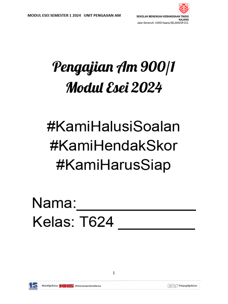 Modul Soalan Esei Semester 1 2023 - 24 | PDF