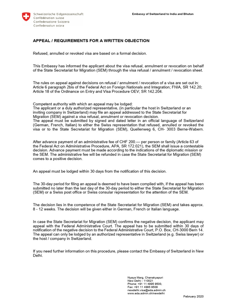 APPEAL-Requirement For A Written Objection-EN | PDF | Travel Visa ...