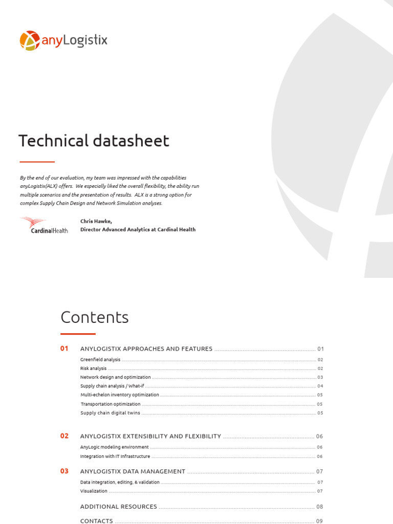 Anylogistix Technical Datasheet | PDF | Simulation | Supply Chain
