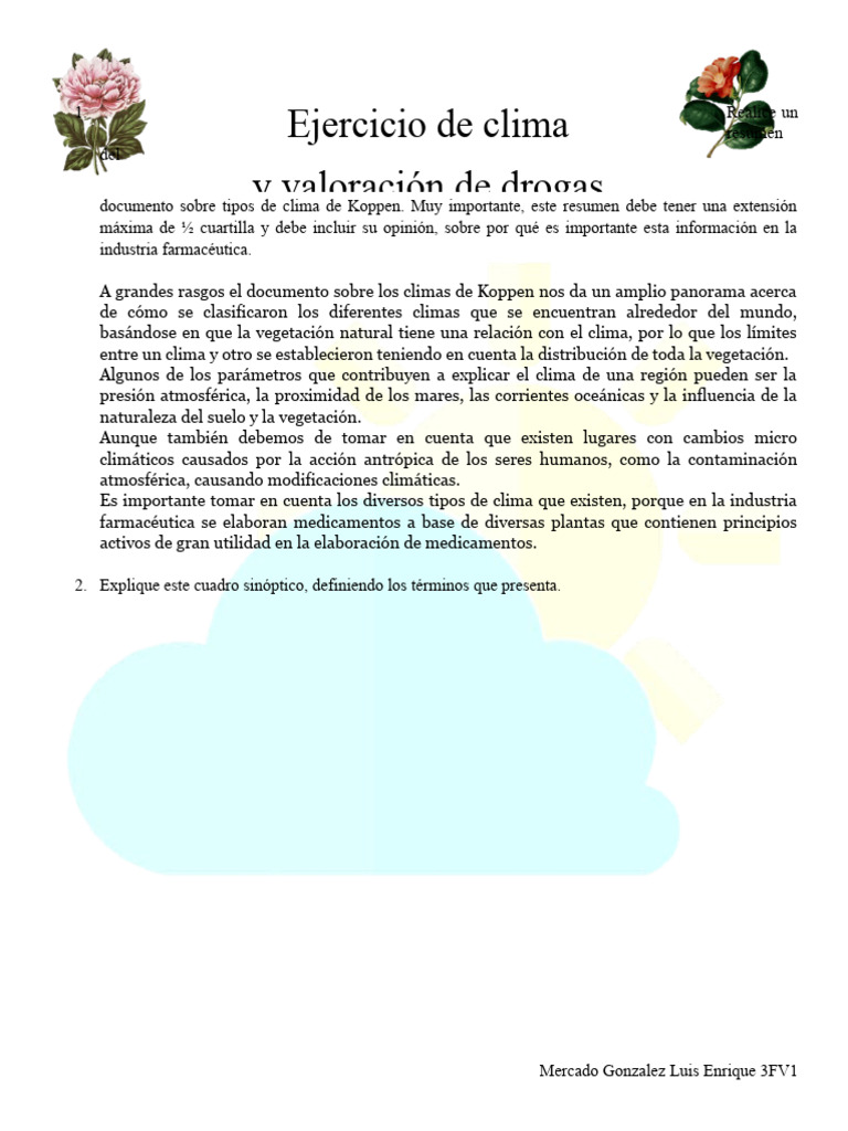 Ejercicio de Clima y Valoracion de Drogas | PDF