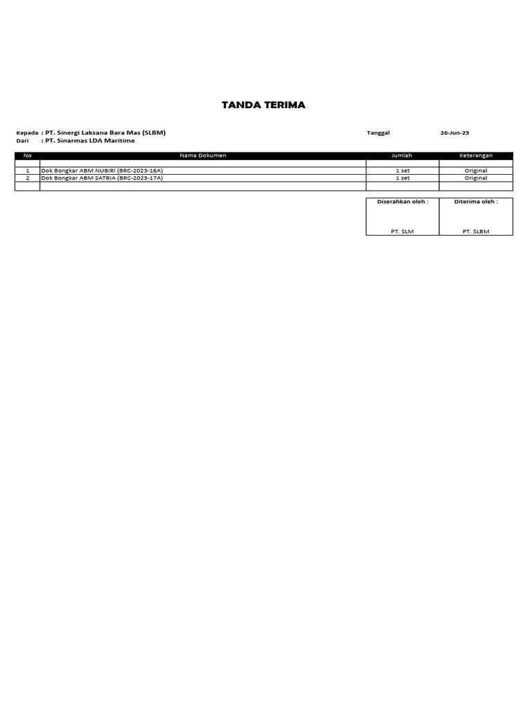 Tanda Terima EXCEL | PDF